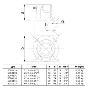 Wall Plate Square 42MM Key Clamp Fitting - Pipe Dream Fittings