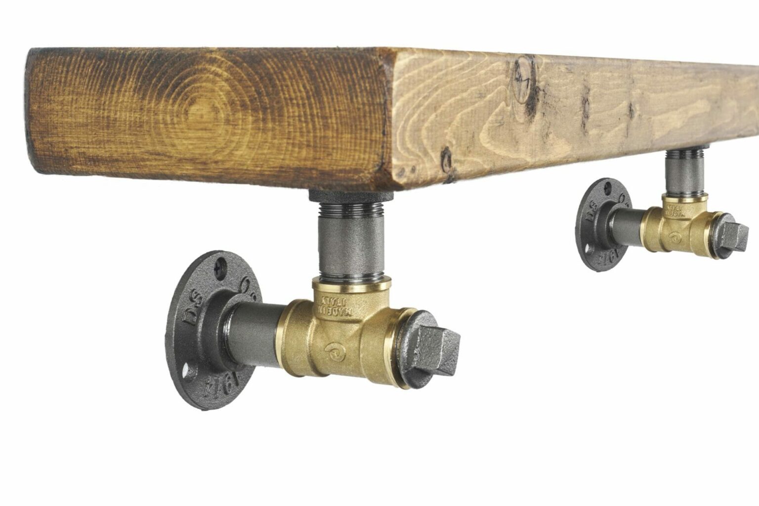 Raw Steel and Brass Tee Nut Pipe Brackets | Industrial Pipe Style ...